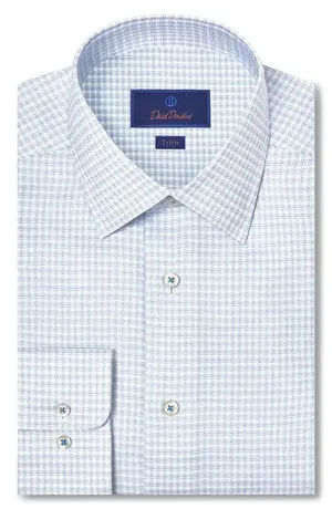 David Donahue Trim Fit Check Stretch Cotton Twill Dress Shirt - White/blue