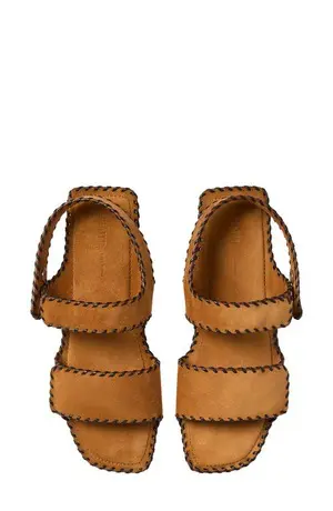 Khaite Boden Whipstitch Slingback Sandals - Caramel