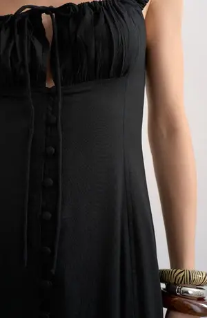 Topshop Tie Front Cap Sleeve Maxi Dress - Black