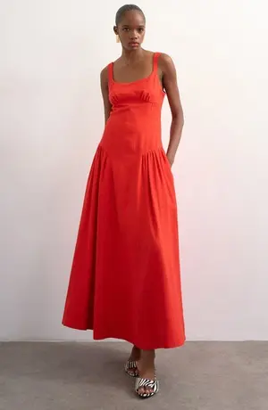Topshop Fit & Flare Maxi Dress - Red