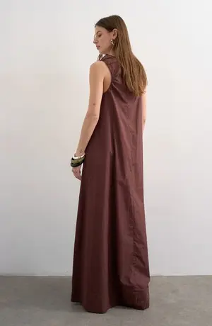 Topshop Ruched Cotton Poplin Maxi Dress