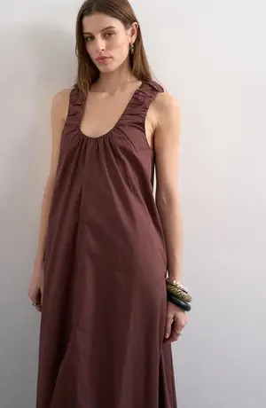 Topshop Ruched Cotton Poplin Maxi Dress