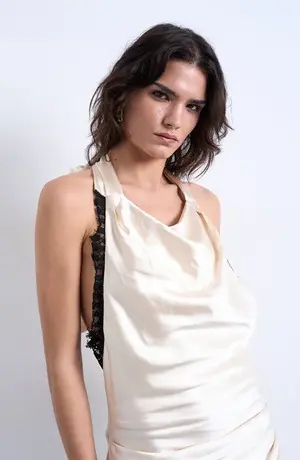 Topshop Ruched Lace Trim Satin Minidress