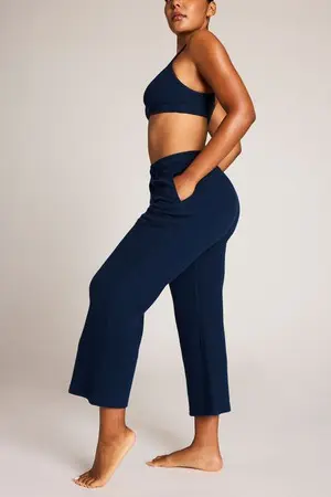 NEGATIVE UNDERWEAR Waffle Knit Cropped Track Pant - Navy