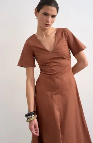Topshop Seamed V-neck A-line Midi Dress