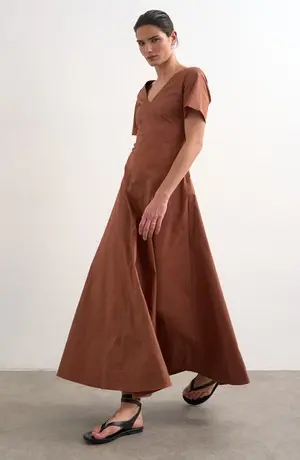 Topshop Seamed V-neck A-line Midi Dress