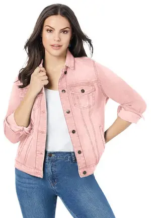 Roaman's Classic Stretch Denim Jacket - Soft Blush
