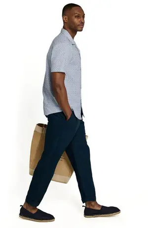 BROOKLYN BRIGADE Diamond Gem Short Sleeve Seersucker Camp Shirt - Grey