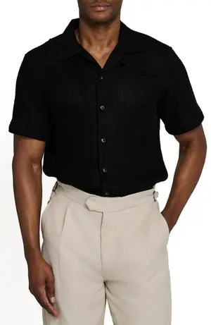 BROOKLYN BRIGADE Bedford Crochet Camp Shirt - Black