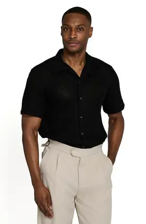 BROOKLYN BRIGADE Bedford Crochet Camp Shirt - Black