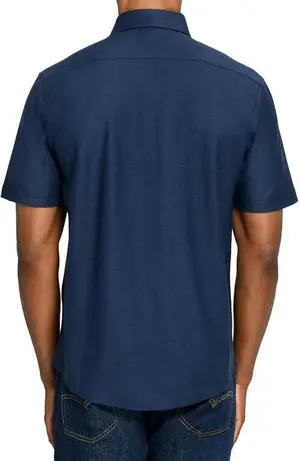 BROOKLYN BRIGADE Solid Mapleton Luxe Cross Dyed Short Sleeve Shirt - Navy