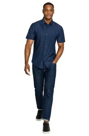 BROOKLYN BRIGADE Solid Mapleton Luxe Cross Dyed Short Sleeve Shirt - Navy