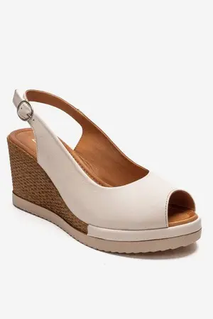 FOREVER & ALWAYS SHOES Helina Leather Wedge Sandal - Cream