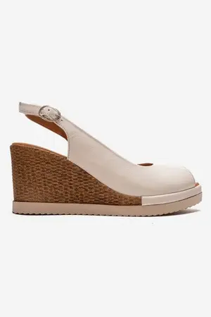 FOREVER & ALWAYS SHOES Helina Leather Wedge Sandal - Cream