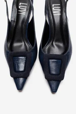 PROLOGUE SHOES Dublin Buckle Stiletto Pump - Navy Print