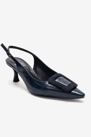 PROLOGUE SHOES Dublin Buckle Stiletto Pump - Navy Print