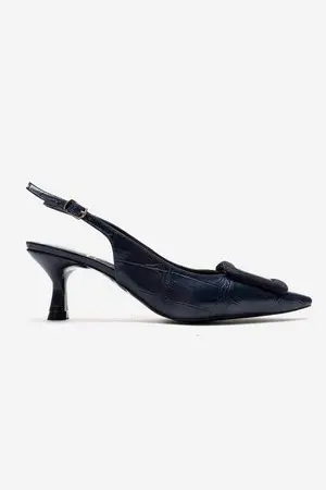 PROLOGUE SHOES Dublin Buckle Stiletto Pump - Navy Print