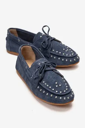 FOREVER & ALWAYS SHOES Cuesta Leather Lace Up Loafer - Denim Suede