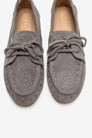 FOREVER & ALWAYS SHOES Cuesta Leather Lace Up Loafer - Grey Suede