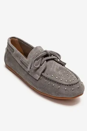 FOREVER & ALWAYS SHOES Cuesta Leather Lace Up Loafer - Grey Suede