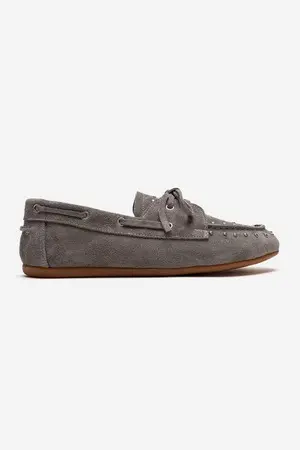FOREVER & ALWAYS SHOES Cuesta Leather Lace Up Loafer - Grey Suede