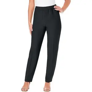 Roaman's Classic Structured Straight Leg Pull-on Pant - Black