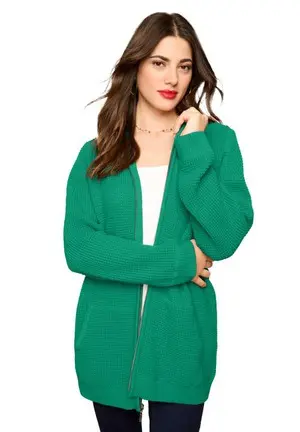 Roaman's Waffle Knit Zip-front Relaxed Hoodie - Midnight Vine