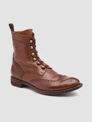 Officine Creative Lexikon 131 Leather Brogue Ankle Boots - Brown