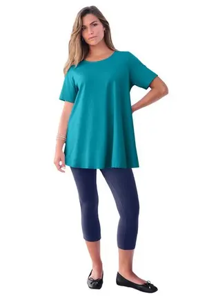 Roaman's Ultimate Cotton Crewneck Tee - Deep Turquoise