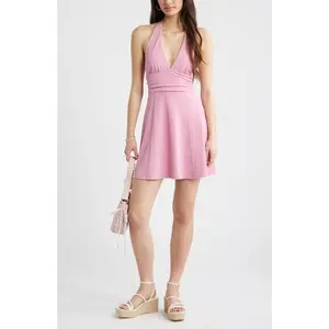 Bp. Shirred Halter Minidress - Pink Vacation