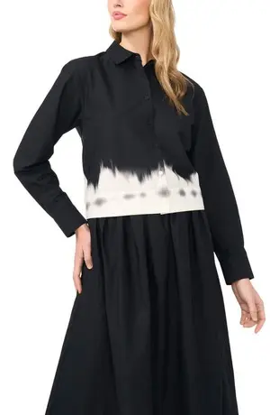 Halogen Cropped Button-up Top - Rich Black