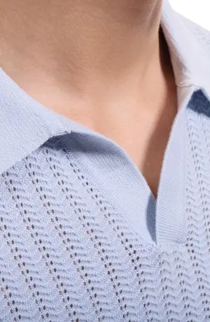 Bugatchi Pointelle Stitch Cotton & Silk Polo Sweater - Ice