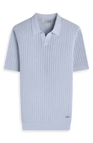 Bugatchi Pointelle Stitch Cotton & Silk Polo Sweater - Ice