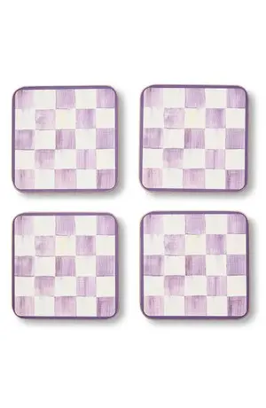 MACKENZIE-CHILDS Set Of 4 Check Cork Back Coasters - Violet