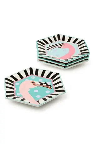 MACKENZIE-CHILDS Patience Brewster Flamingo Set Of 4 Dessert Plates - Multi