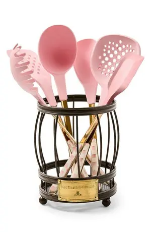 MACKENZIE-CHILDS Check Utensil Caddy Set - Rosy