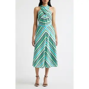 TAHARI ASL Stripe Cross Neck Midi Dress - Parakeet Multi