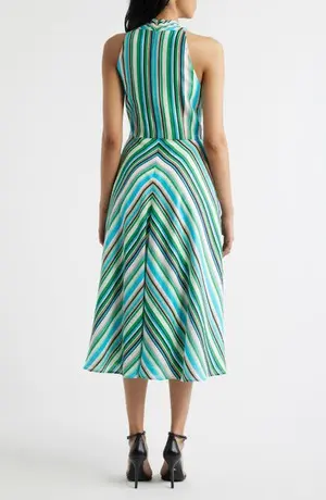 TAHARI ASL Stripe Cross Neck Midi Dress