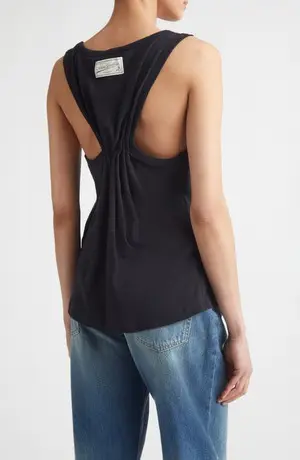 Victoria Beckham Split Cotton & Linen Jersey Tank - Black