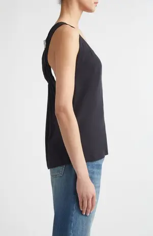 Victoria Beckham Split Cotton & Linen Jersey Tank - Black