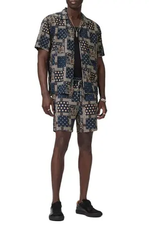 John Varvatos Daryl Patchwork Linen Drawstring Shorts