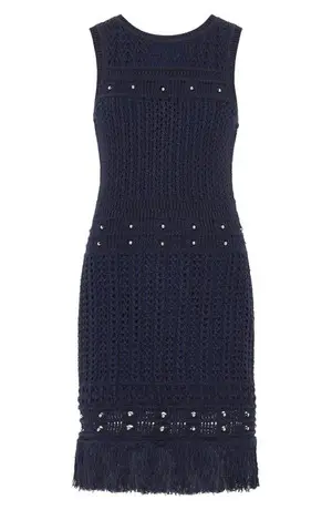 MILLY Beaded Fringe Knit Minidress
