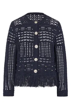 MILLY Beaded Fringe Cardigan