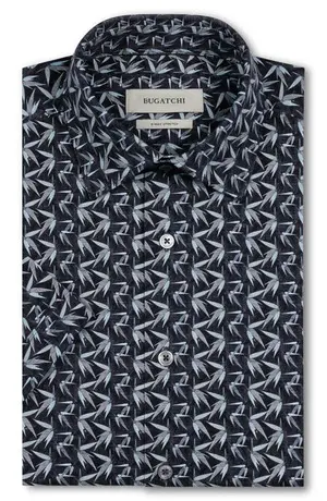 Bugatchi Miles Ooohcotton® Leaf Print Short Sleeve Button-up Shirt
