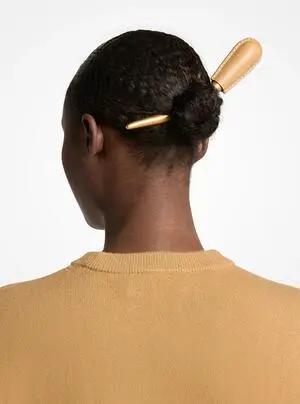 Michael Kors Leather Wrapped Brass Hair Pin - Natural