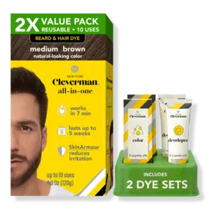 CLEVERMAN 2x Pack Reusable Beard & Hair Dye Kit Medium Brown