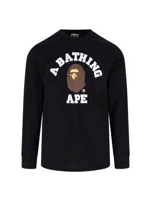 A BATHING APE College Logo Long Sleeve T-shirt - Black