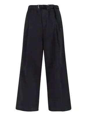 WHITE SAND Wide Leg Cotton Twill Pants With Belt - Black