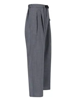 WHITE SAND Pinstripe Wool Pants With Belt - Gray
