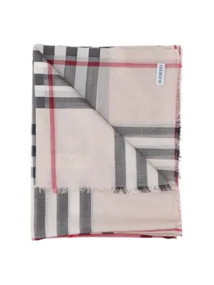 Burberry Silk And Wool Scarf "check - Gray